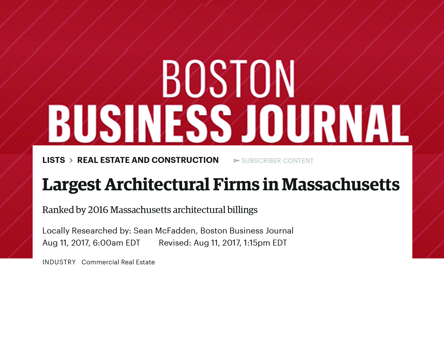 Boston Business Journal ranks FMA 30th largest Architecture Firm in MA ...